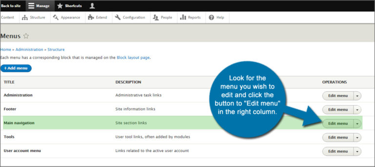 How to Edit Menus in Drupal - WIREDGORILLA