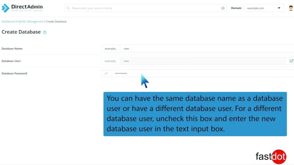 How to create a database in DirectAdmin Fastdot - WIREDGORILLA